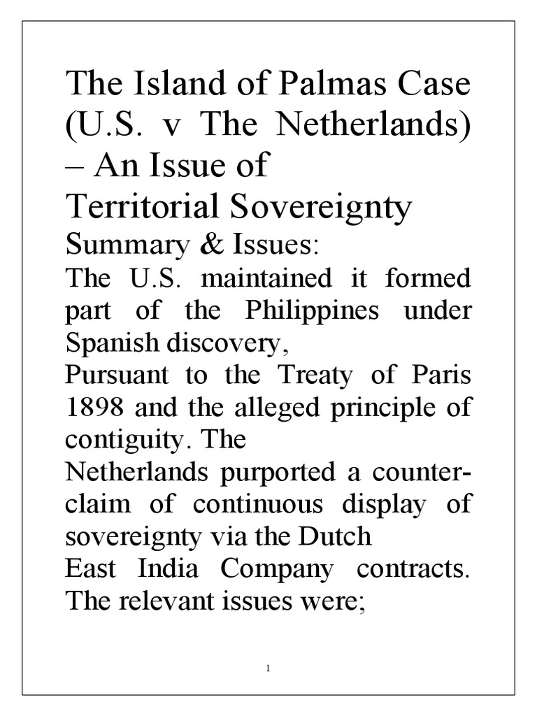 The Island of Palmas Case | PDF | International Relations | Government