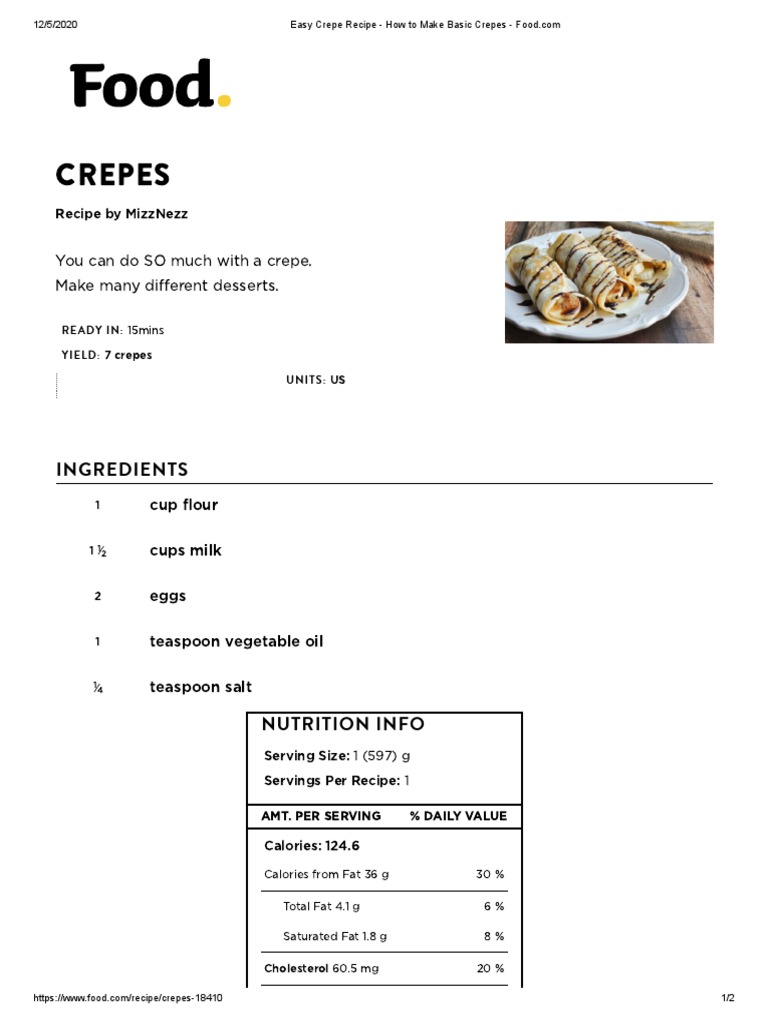 Easy Crepe Recipe - Quick & Simple | PDF | Fat | Teaspoon