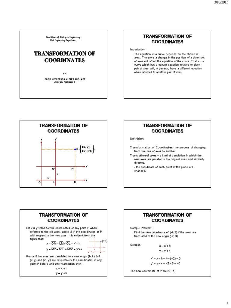 Transformation of Coordinates PDF | PDF | Equations | Cartesian ...