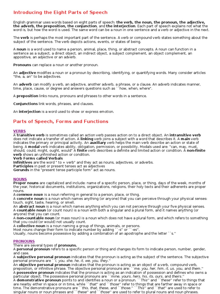 Overview of the Eight Parts of Speech | PDF | Verb | Pronoun