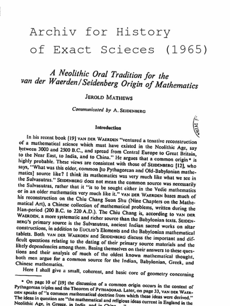 Mathews, A Neolithic Oral Tradition For The Seidenberg Origin of ...