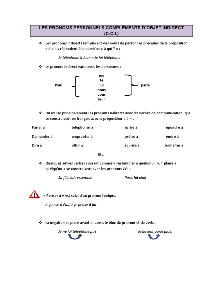 COI Fiche de Travail | PDF | Complément d'objet | Syntaxe