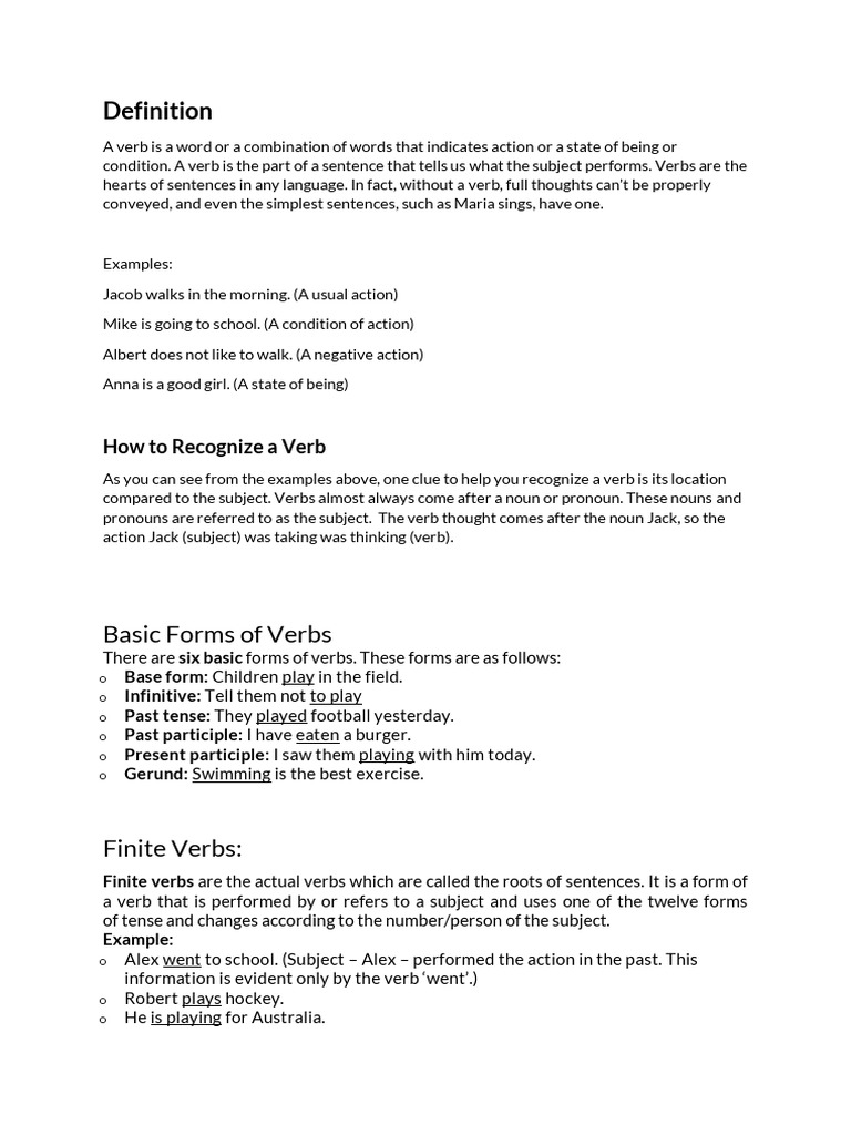 Basic Forms of Verbs: How To Recognize A Verb | PDF | Verb | Semantics