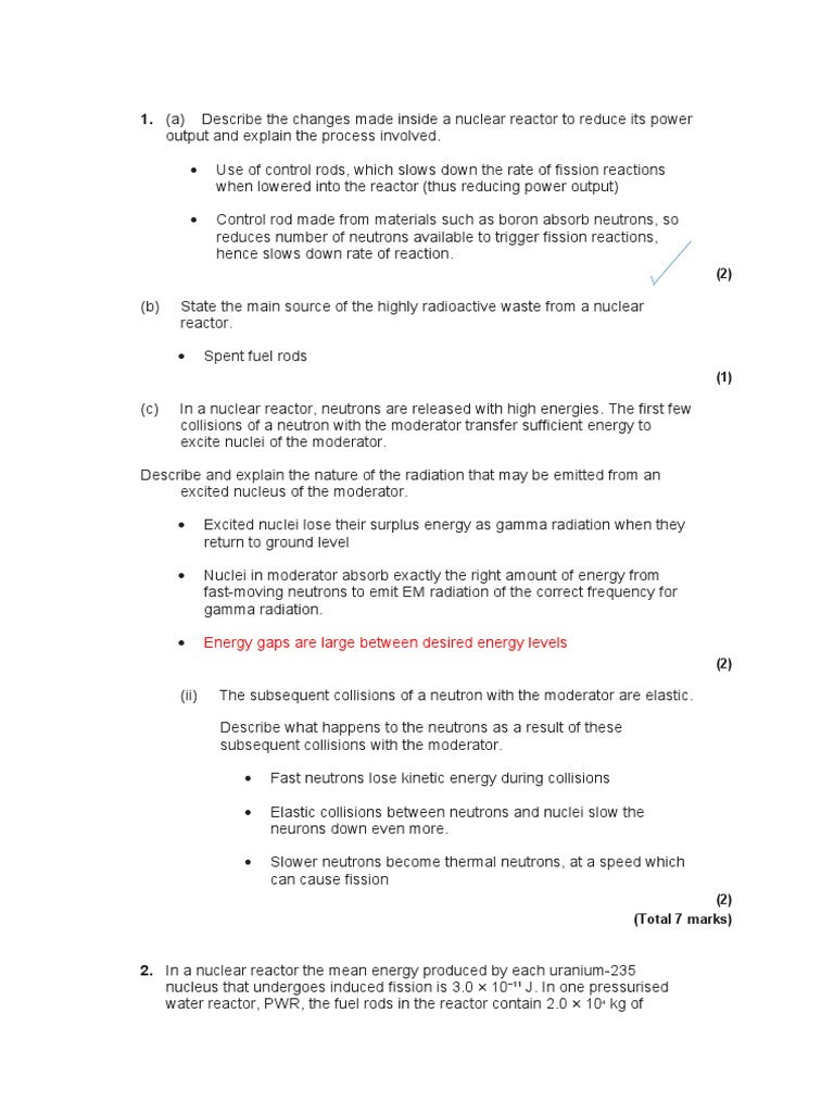 Nuclear Reaction Questions | PDF | Nuclear Reactor | Neutron