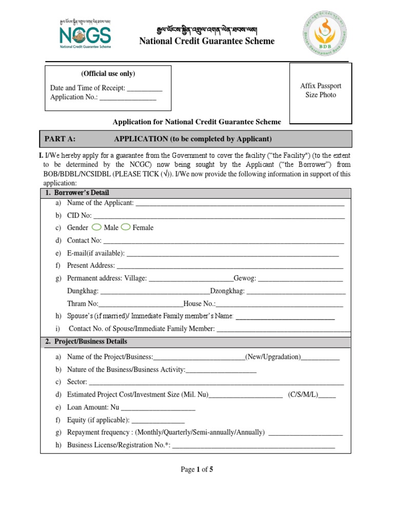 BDBL NCGS Application Form | Download Free PDF | Guarantee | Employment