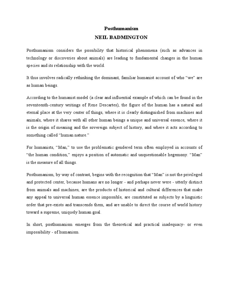 Posthumanism-Neil Badmington | PDF | Posthuman | Philosophical Theories