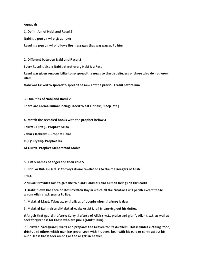 Definition of Nabi and Rasul 2 | PDF | Prophets And Messengers In Islam ...