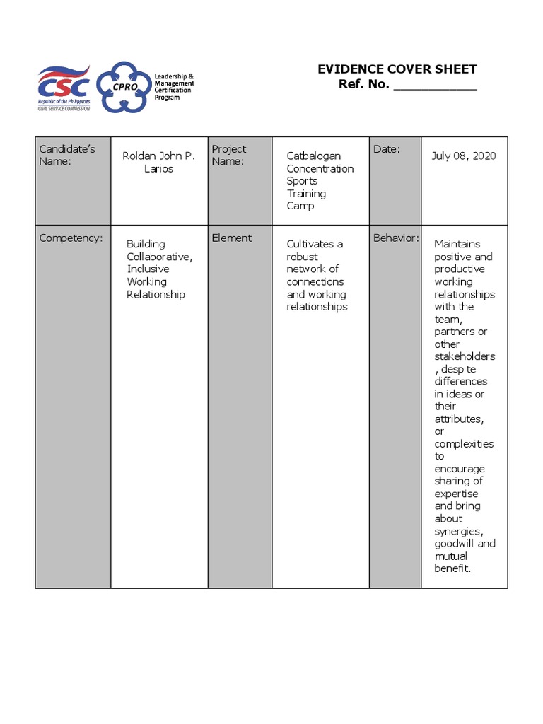 Evidence Cover Sheet Ref. No. | PDF | Social Psychology | Communication