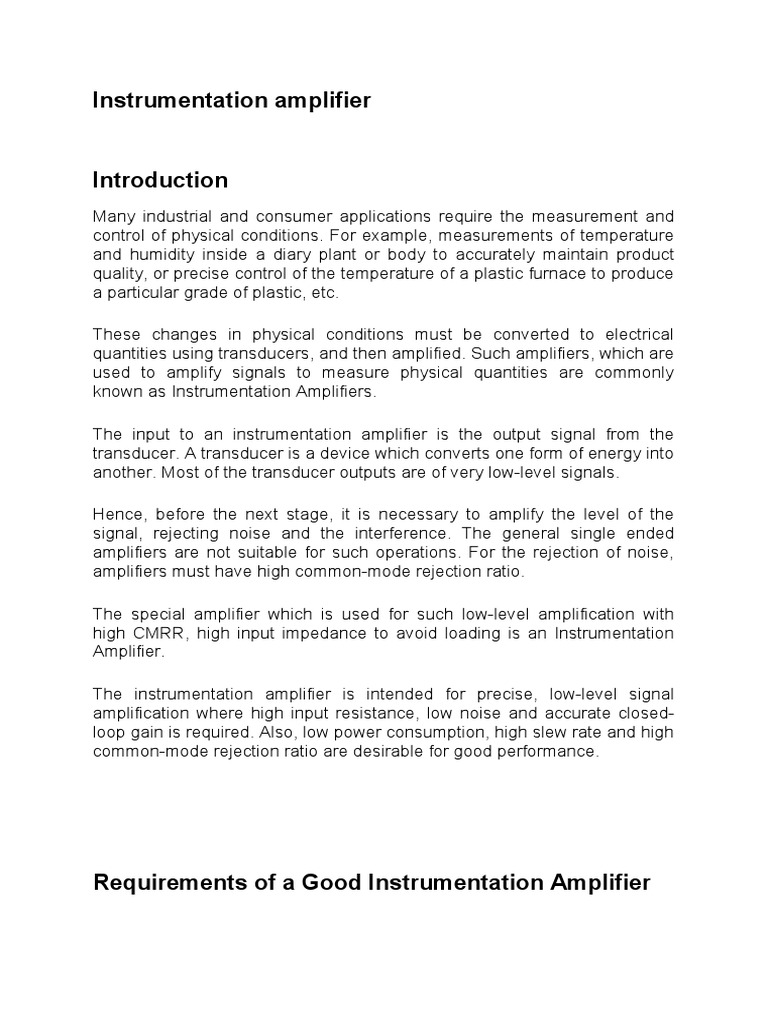 Applications of Instrumentation Amplifiers | PDF | Amplifier ...