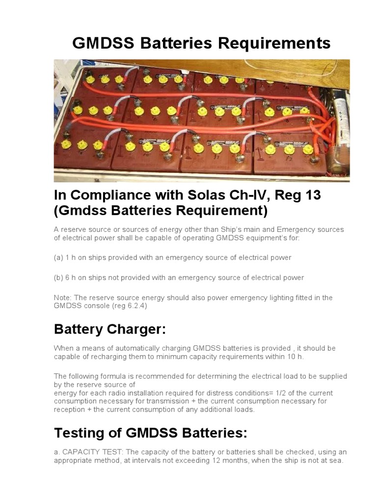 GMDSS Batteries Requirements: in Compliance With Solas Ch-IV, Reg 13 (Gmdss Batteries ...