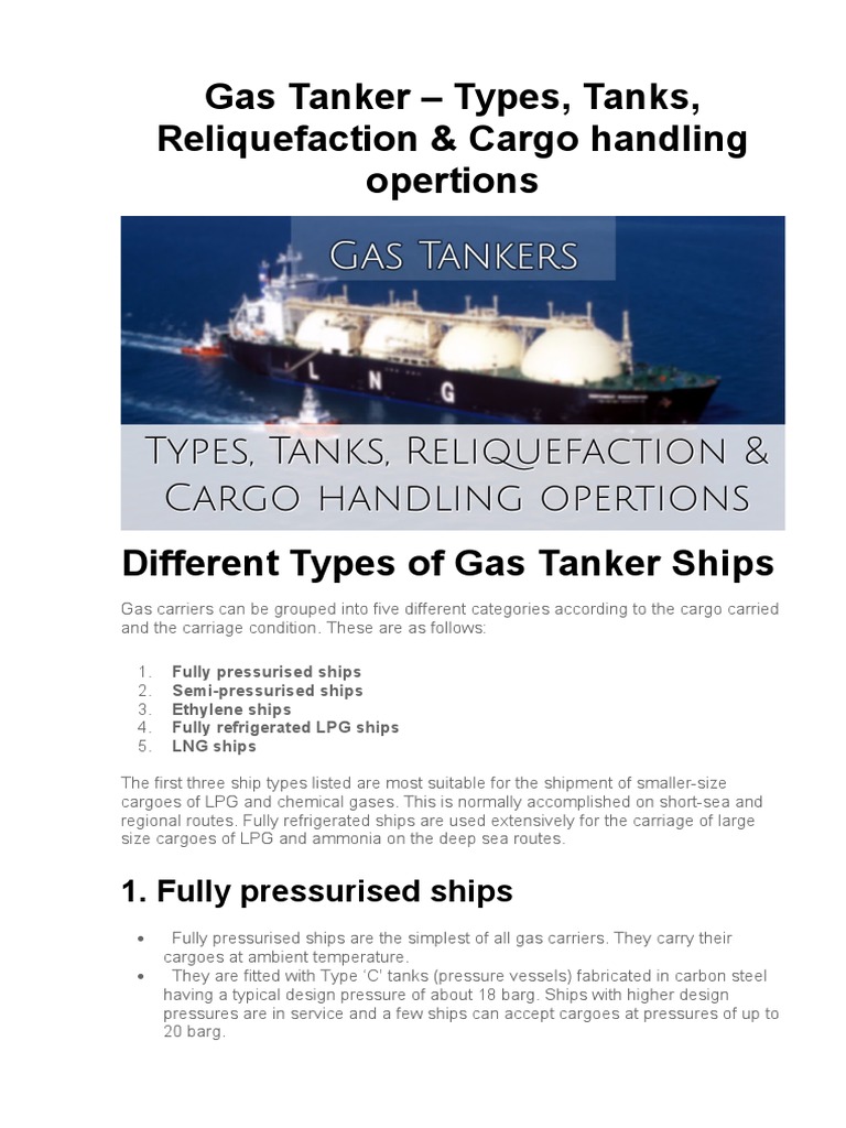 Gas Tanker - Types, Tanks, Reliquefaction & Cargo Handling Opertions ...