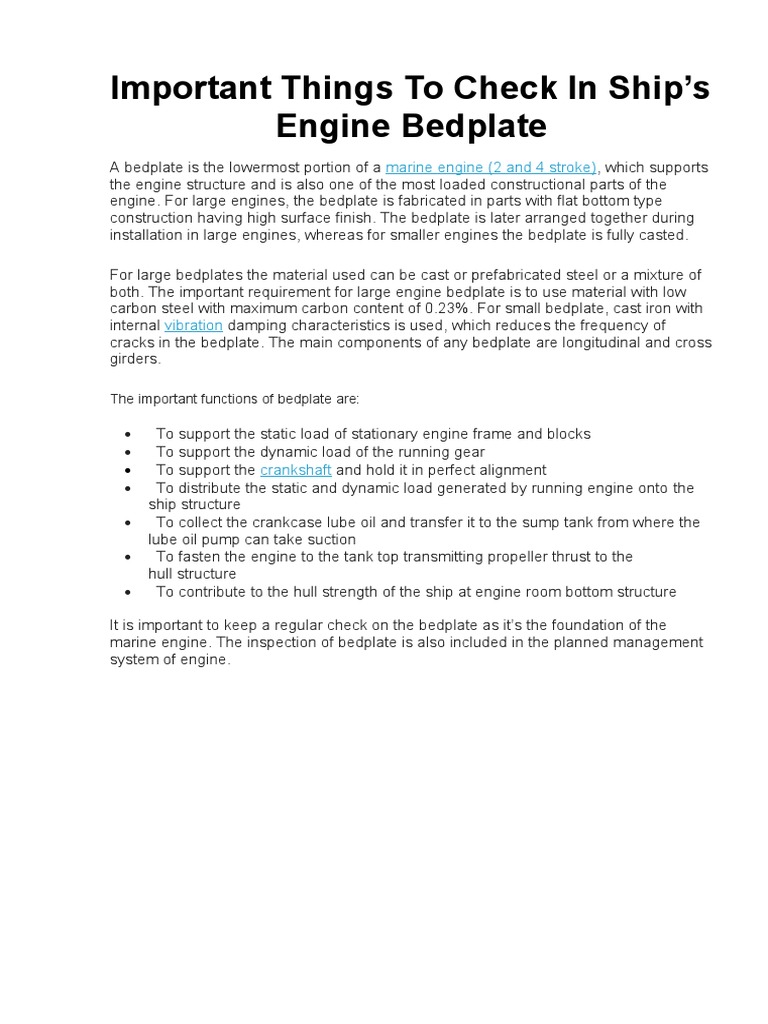 Inspecting Marine Engine Bedplates | PDF | Bearing (Mechanical) | Engines