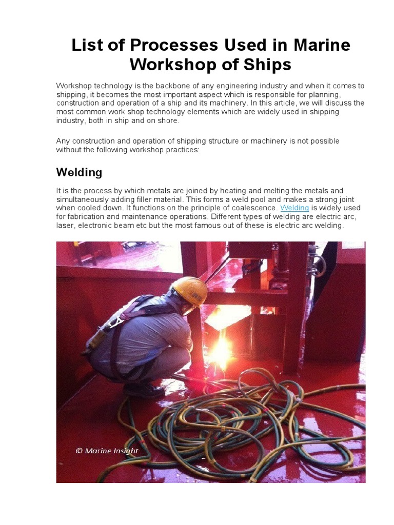 Marine Workshop Processes Overview | PDF | Welding | Construction