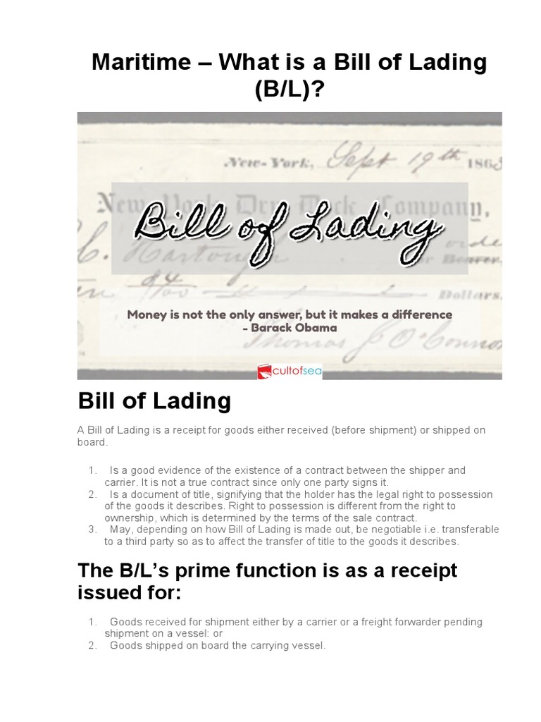 Maritime - What Is A Bill of Lading (BL) | PDF | Bill Of Lading | Cargo