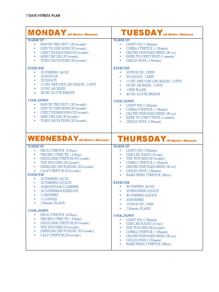 7-Day Fitness Plan Pe-Ge1-1 Roena | PDF | Physical Fitness | Management ...