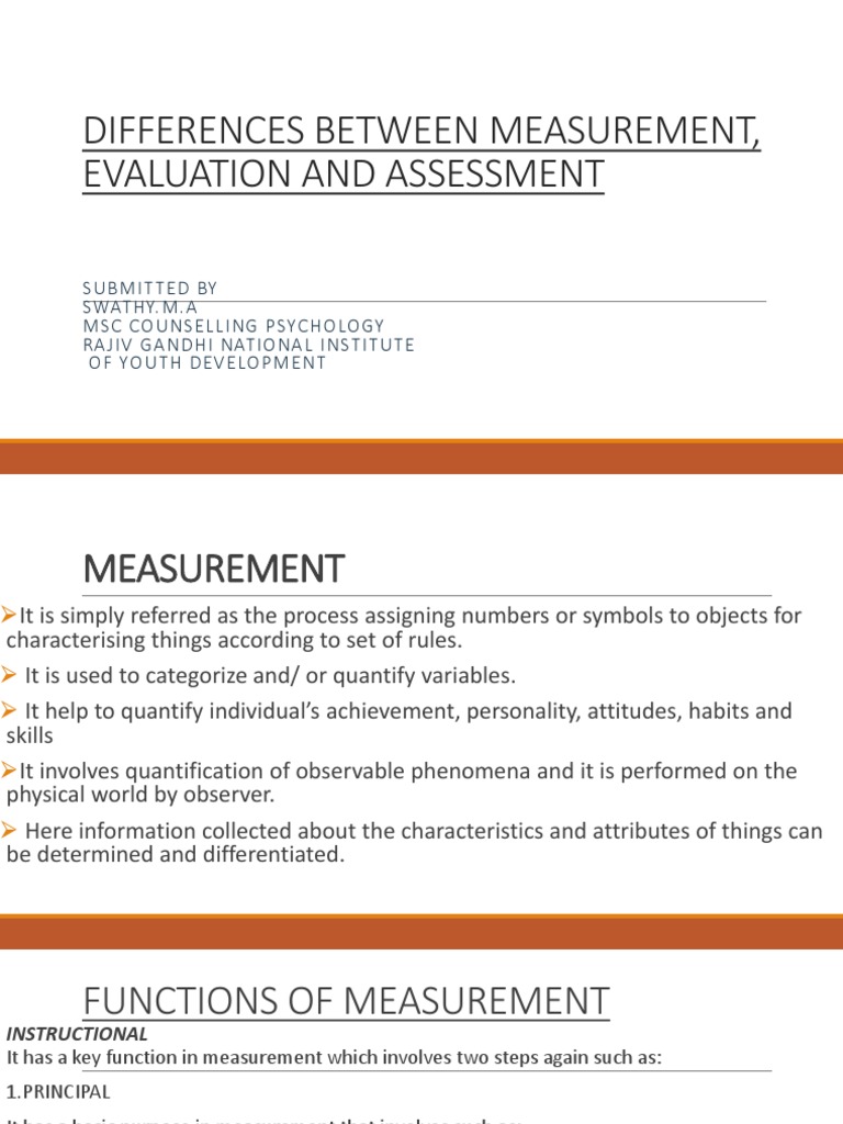 Differences Between Measurement Evaluation And Assessment Pdf
