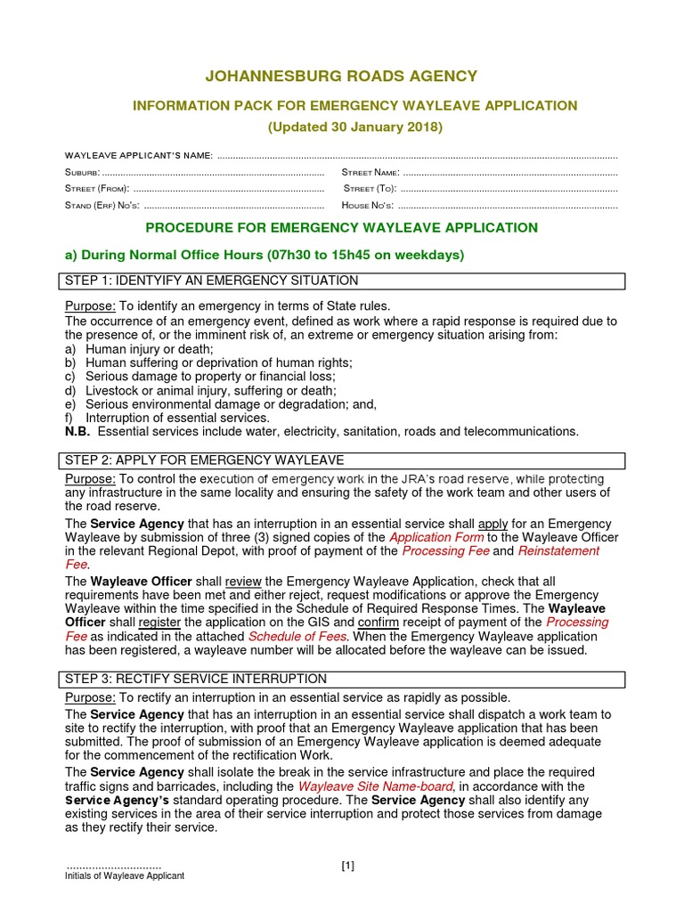 JRA Emergency - Wayleave - 2018 - v1 | PDF | Emergency | Road