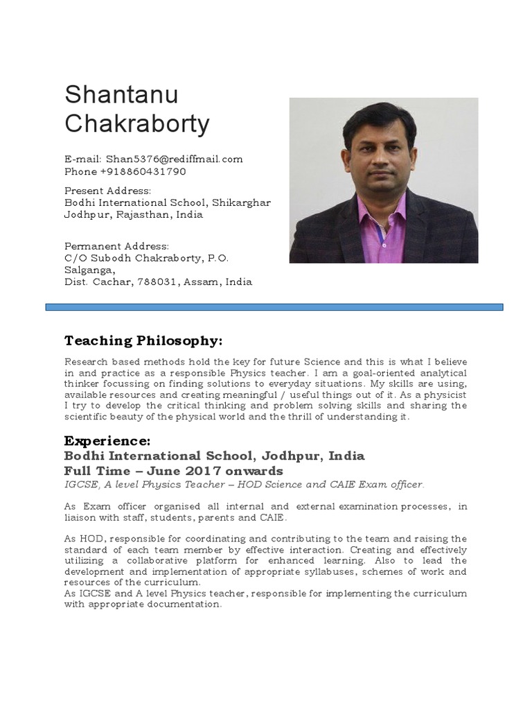 Resume@Shantanu | PDF | Teachers | Schools