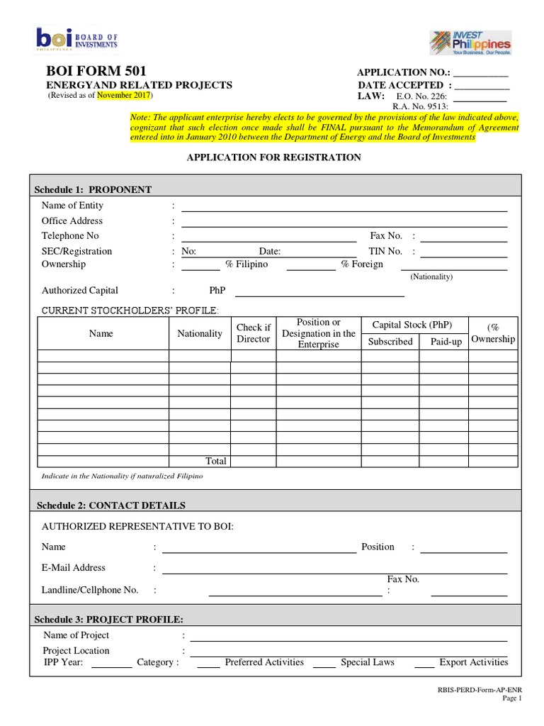 Boi Form 501: Energyand Related Projects | PDF | Cost Of Goods Sold ...