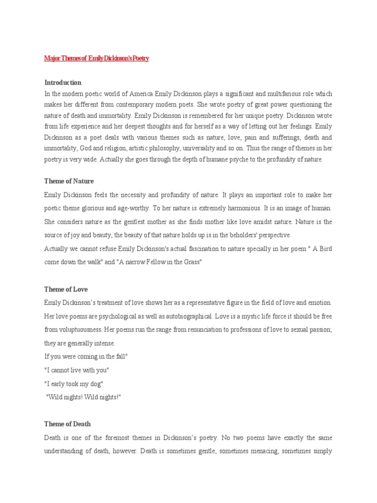 Major Themes of Emily Dickinson | PDF | Emily Dickinson | Poetry