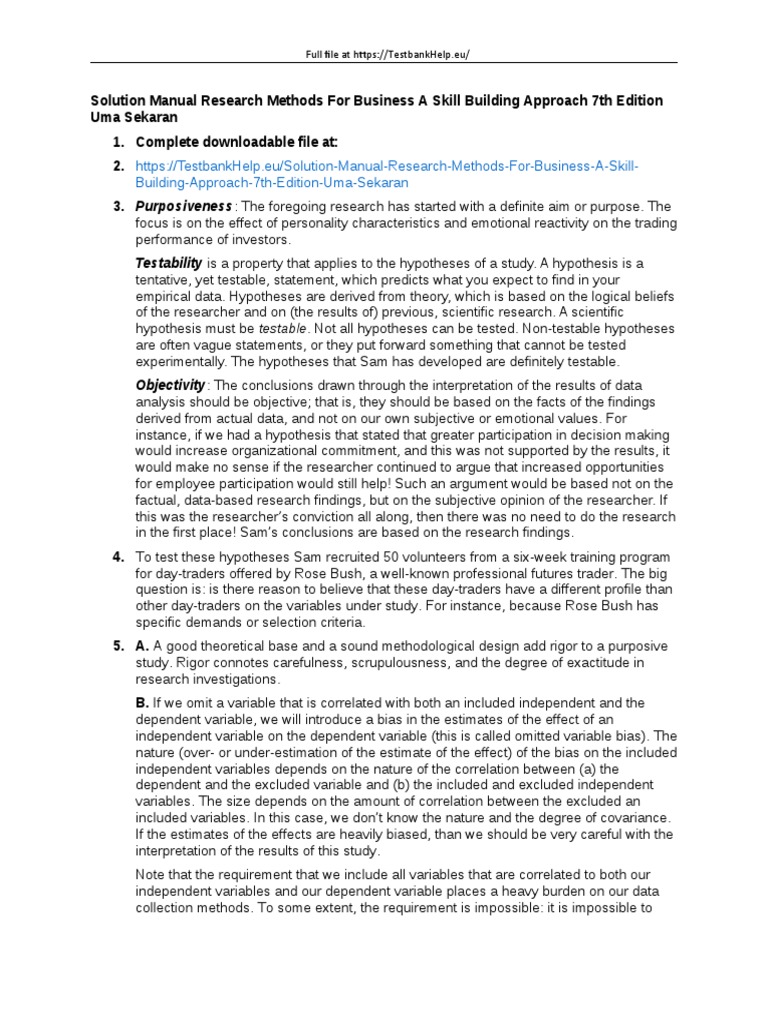 Solution Manual Research Methods For Business A Skill Building Approach ...