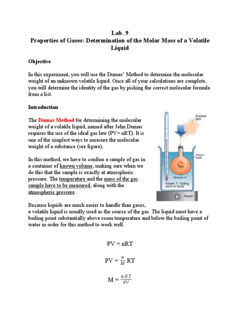 Lab.9 Molar Mass of A Volatile Liquid-Report | PDF | Gases | Liquids