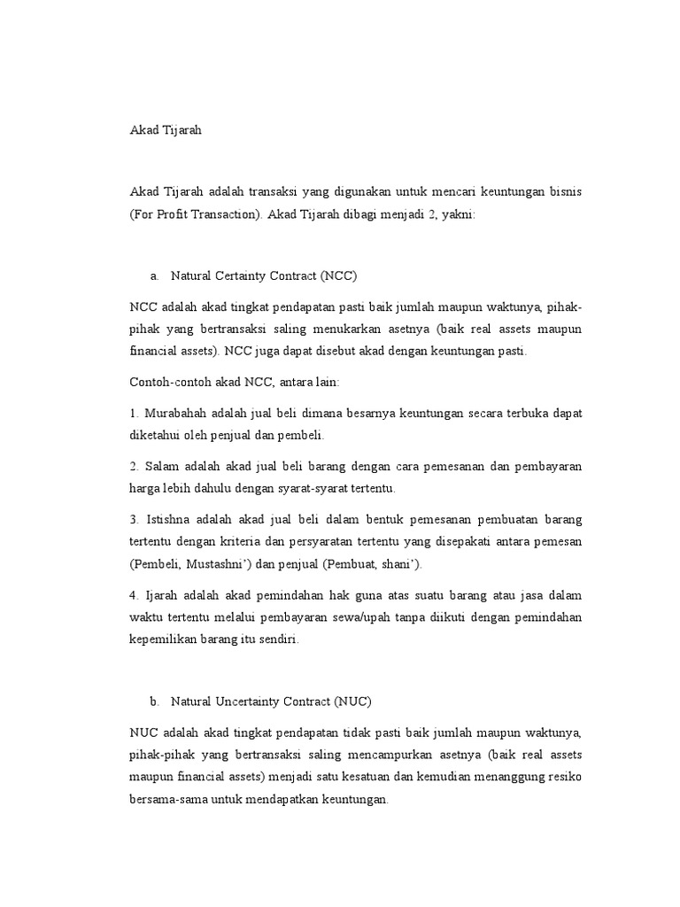 Akad Tijarah: Jenis dan Contoh | PDF