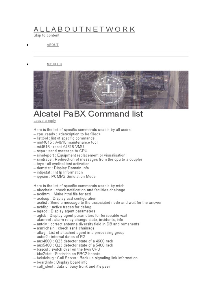 Alcatel Pabx Command List: Allaboutnetwork | PDF | Session Initiation Protocol | Routing