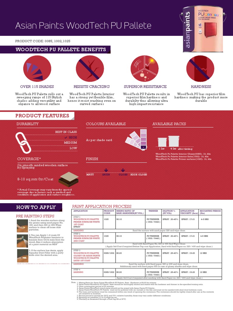 Asian Paints WoodTech PU Palette Guide | PDF | Paint | Epoxy