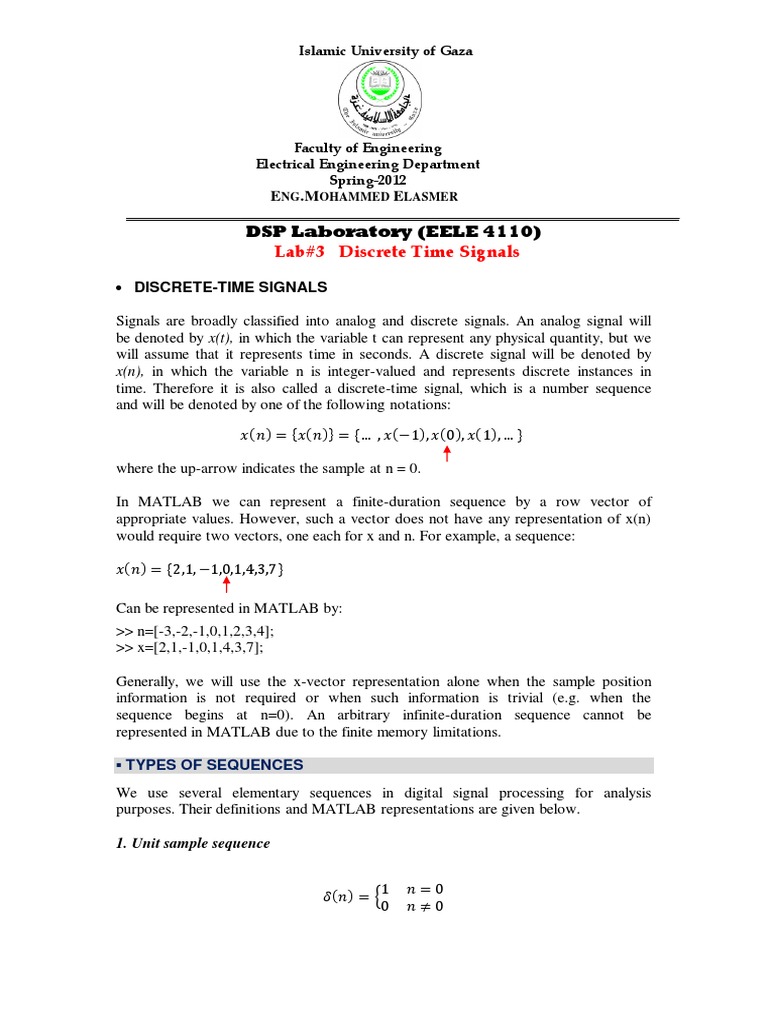 DSP Laboratory (EELE 4110) : Lab#3 Discrete Time Signals | PDF | Discrete Time And Continuous ...