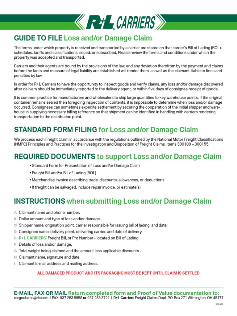 Loss And/or Damage Claim: Guide To File | PDF | Cargo | Bill Of Lading