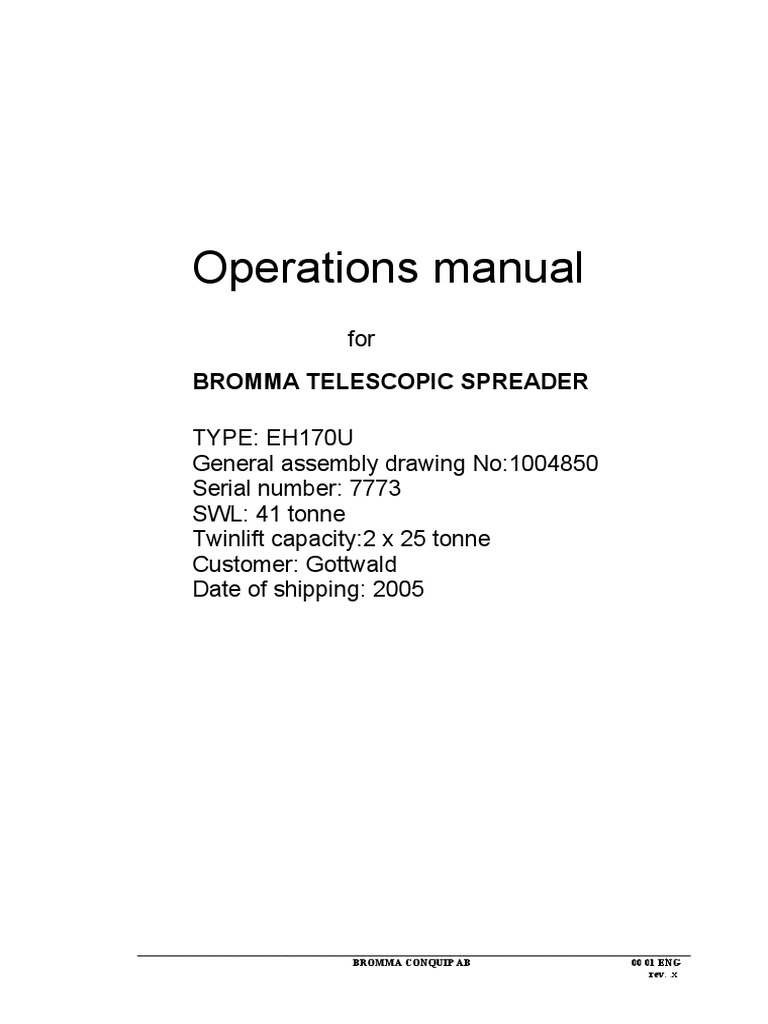 Operations Manual: Bromma Telescopic Spreader | PDF | Valve | Crane ...