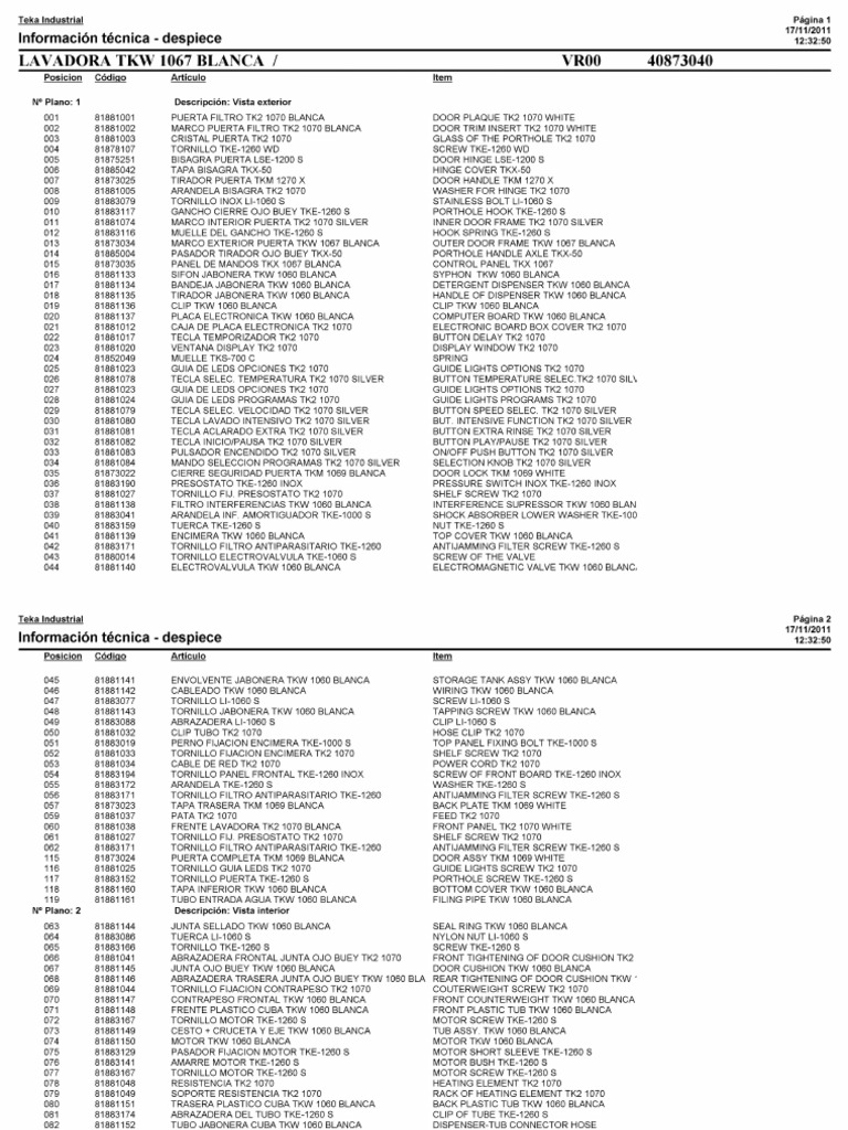 Manual - Lavadora Teka TKW 1067 PDF | PDF