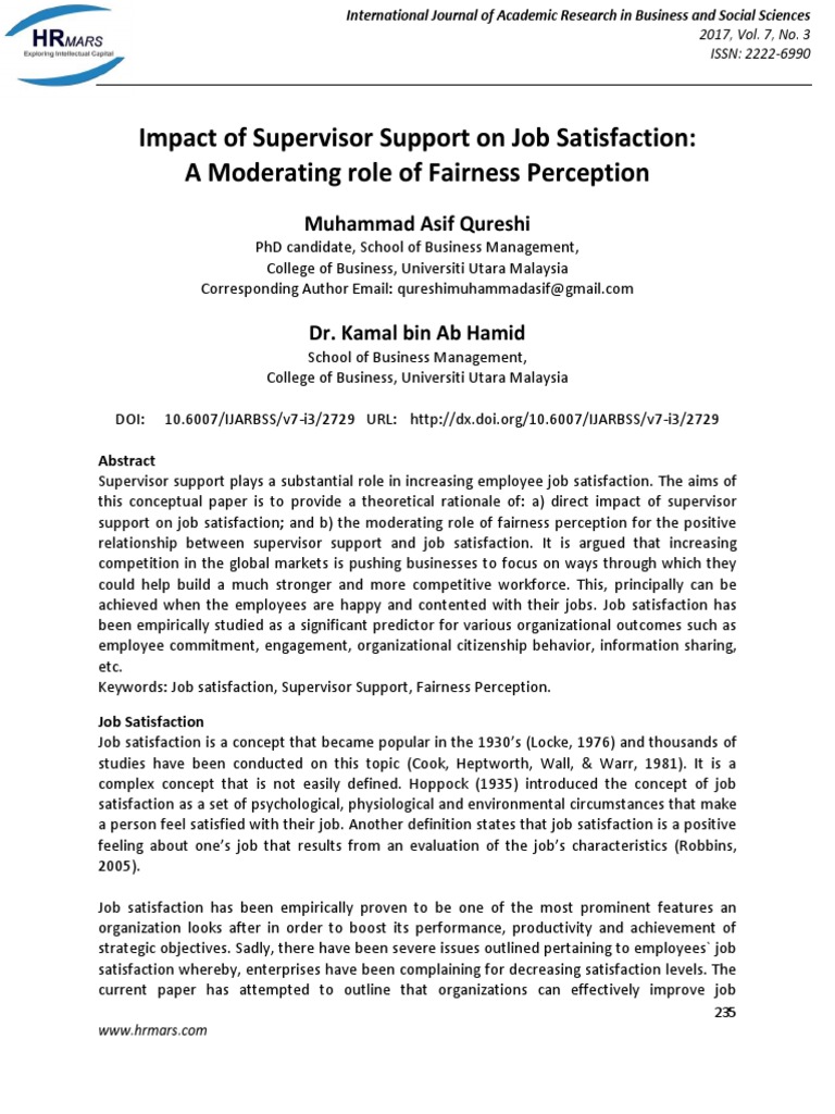 Impact of Supervisor Support On Job Satisfaction | PDF | Job ...