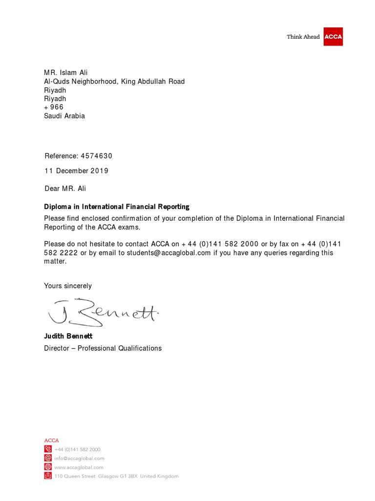 ACCA Diploma in International Financial Reporting Certificate for Islam ...