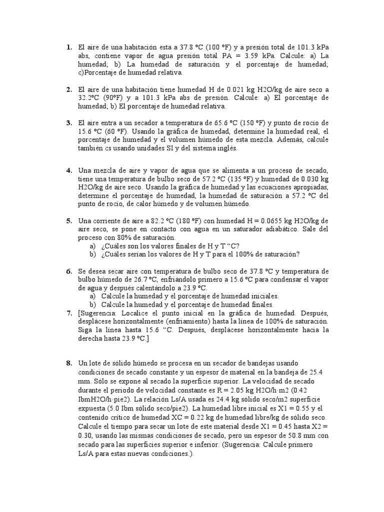 Problemas Secadores - DEBER FINAL | PDF | Humedad | Humedad relativa