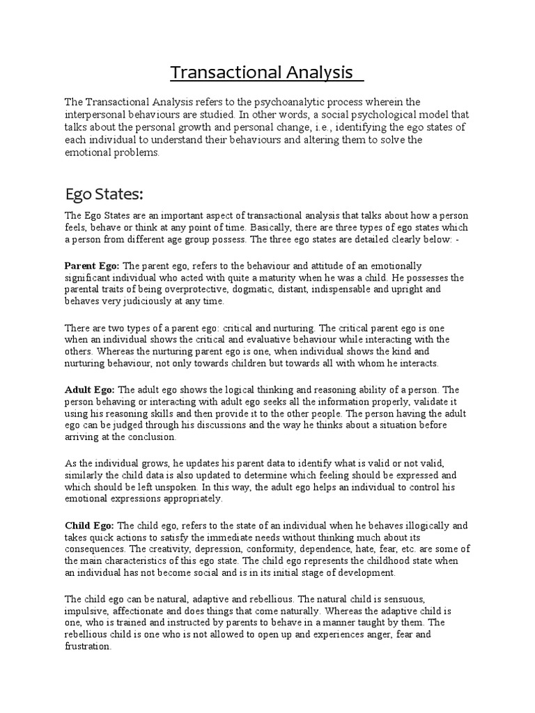 Transactional Analysis: Ego States | PDF | Behavioural Sciences | Human ...