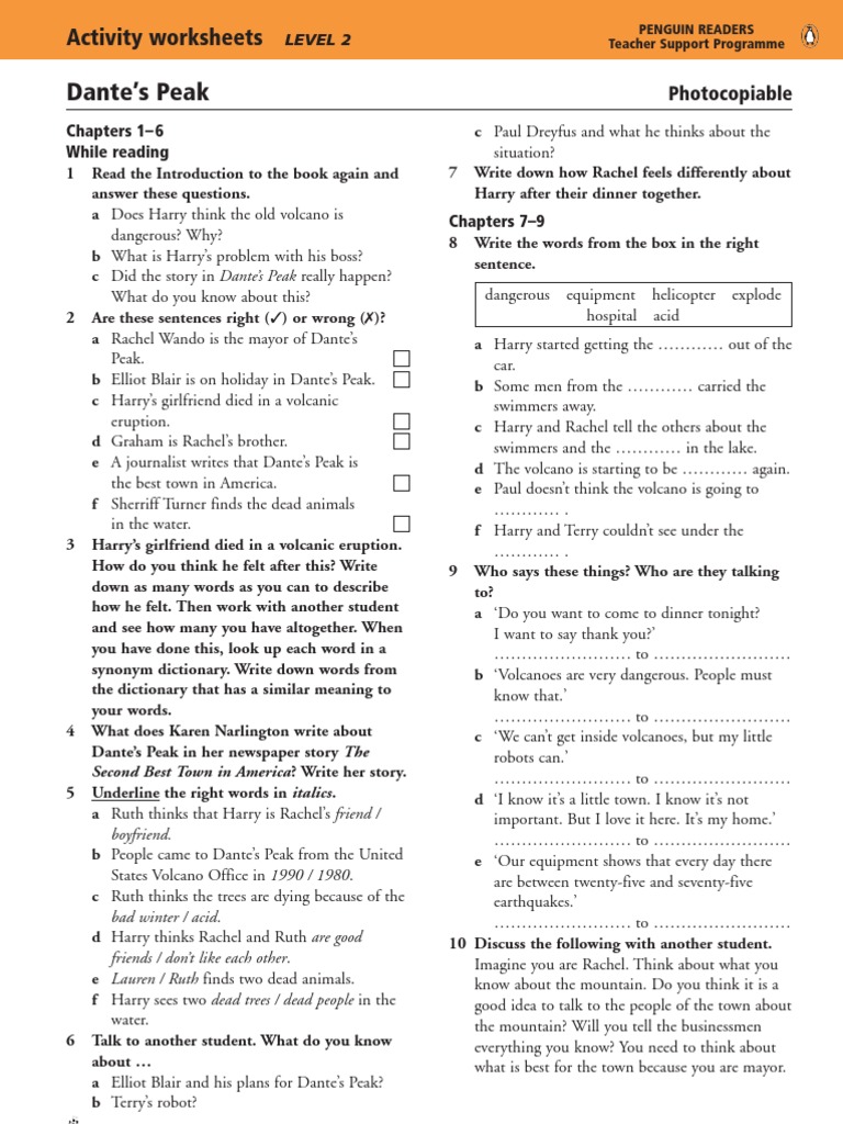 Dante's Peak Worksheet | PDF
