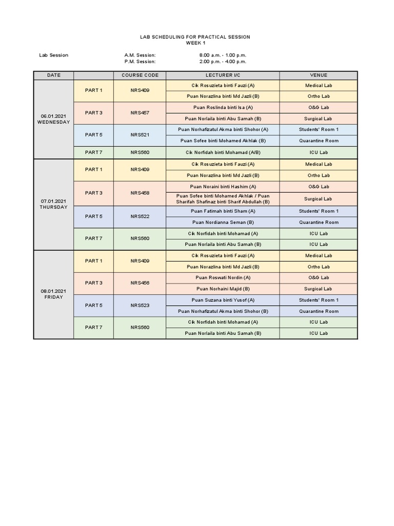 Lab Scheduling Week 1 | PDF