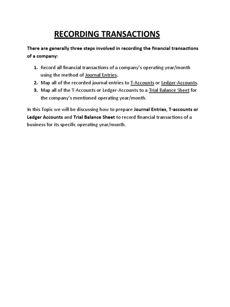 Recording Transactions: Using The Method of Journal Entries | PDF ...