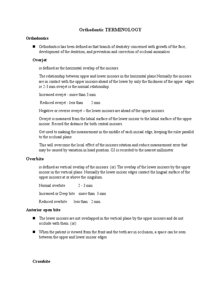 Orthodontic TERMINOLOGY: Overjet | PDF | Mouth | Dentistry Branches