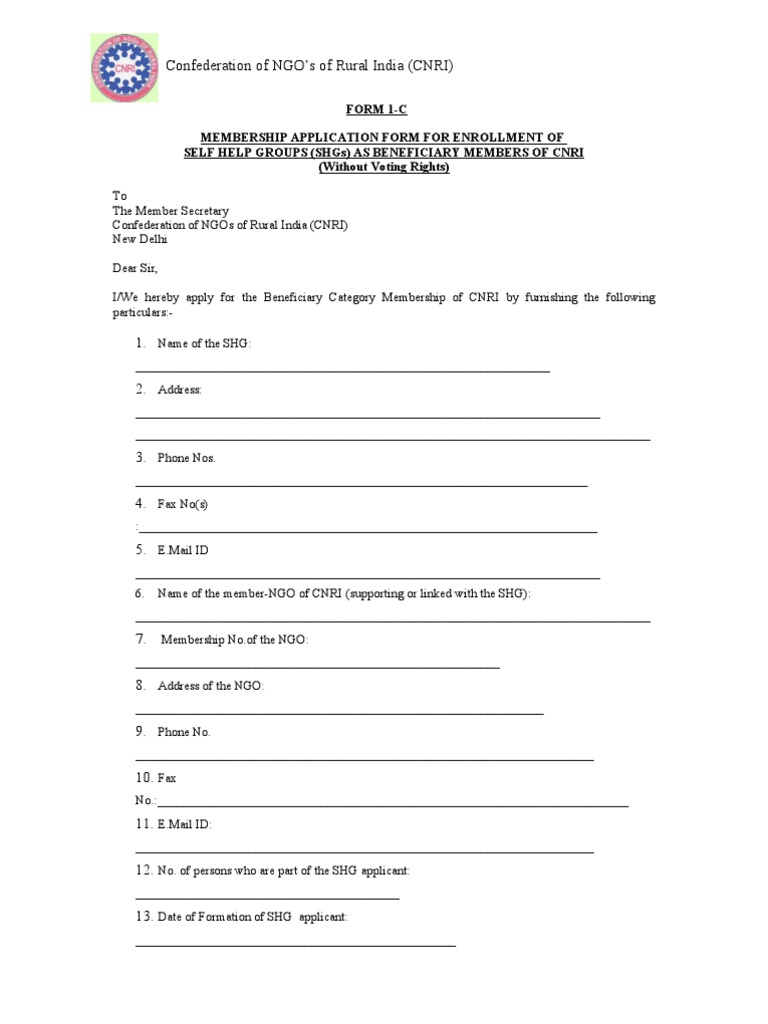 Form 1 C | PDF | Non Governmental Organization | Social Institutions