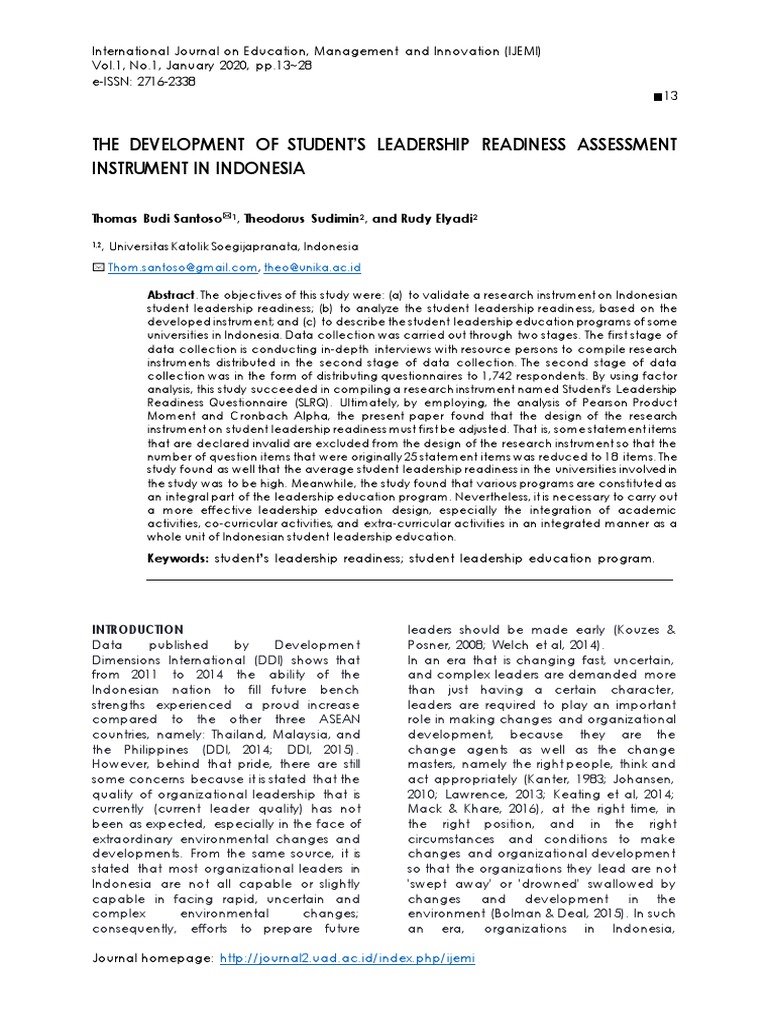 Assessing Student Leadership Readiness: Development and Validation of a ...