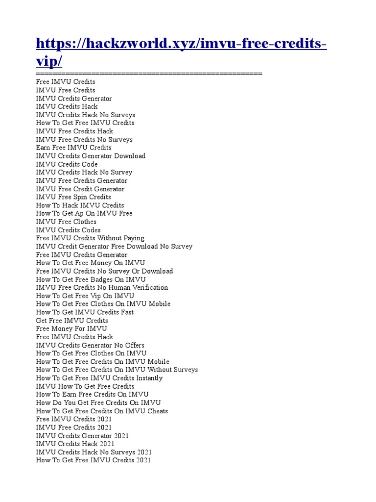 Imvu Free Credits Generator 2021 | PDF