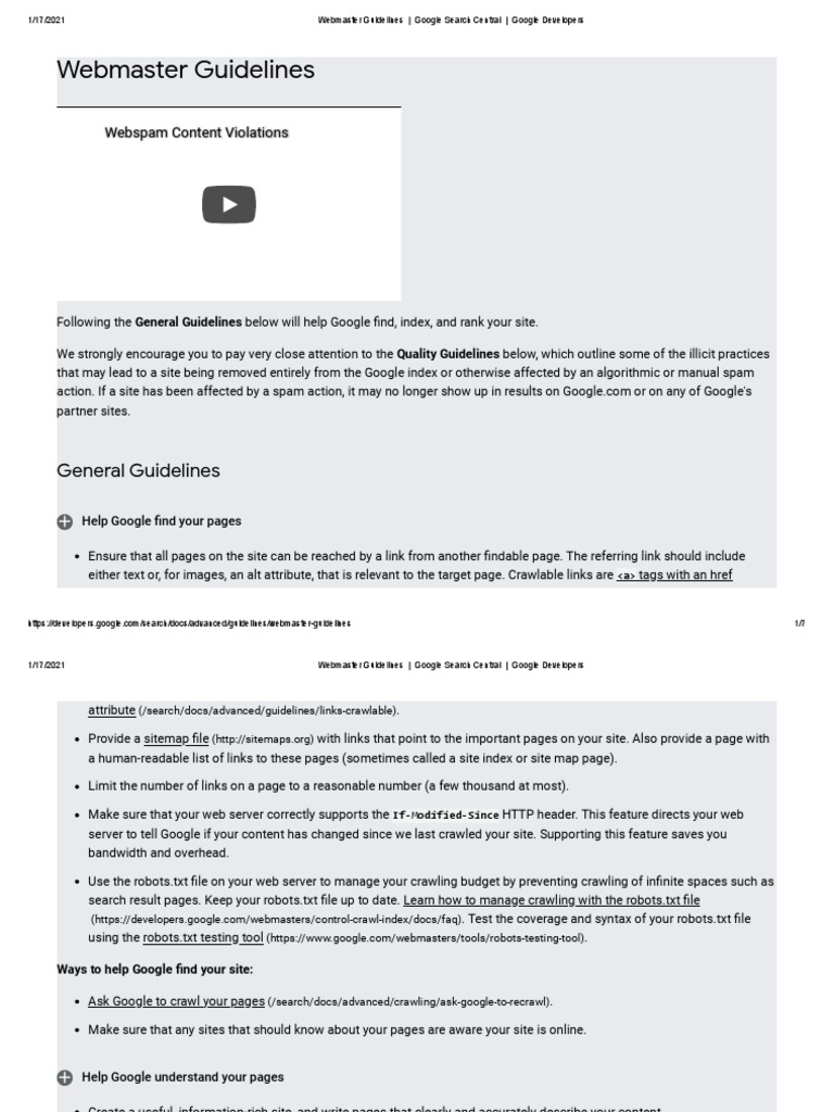 Google Webmaster Guidelines 2020 | PDF | Search Engine Optimization | Cyberspace