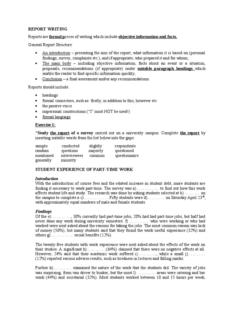REPORT WRITING. Vocabulary and Grammar Practice | PDF | Survey ...