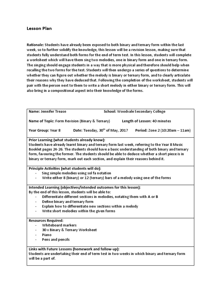 Lesson Plan - Year 8 Woodvale Secondary College 1 | PDF | Learning ...