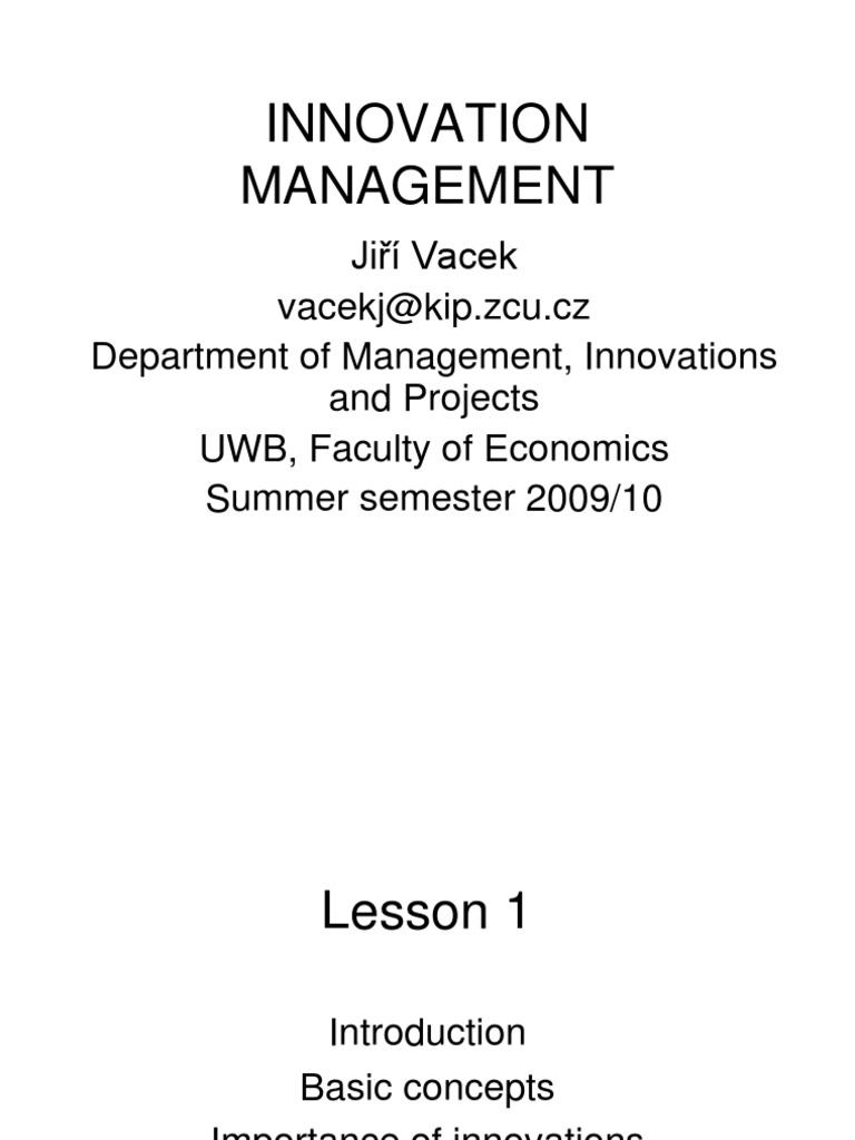 INNOVATION MANAGEMENT Part 1 | PDF | Innovation | System