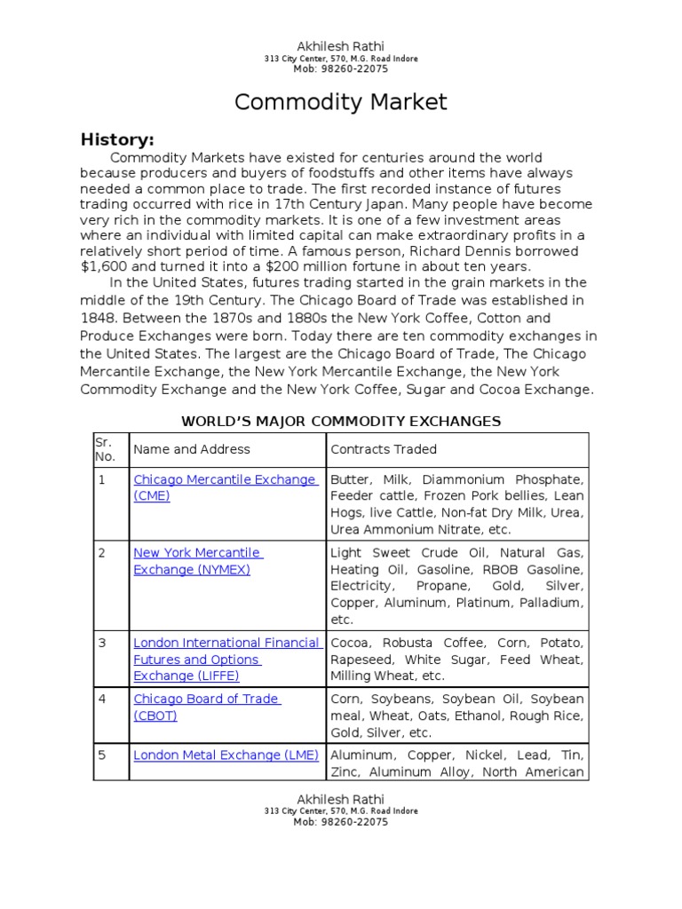 Commodities Market | PDF | Commodity Markets | New York Mercantile Exchange