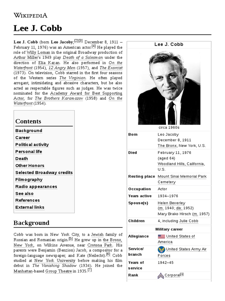 Lee J. Cobb (Born Leo Jacoby | PDF